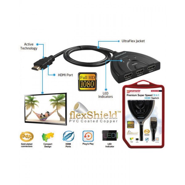 Promate Switch-H3 - HDMI Adapter - Buyon.pk