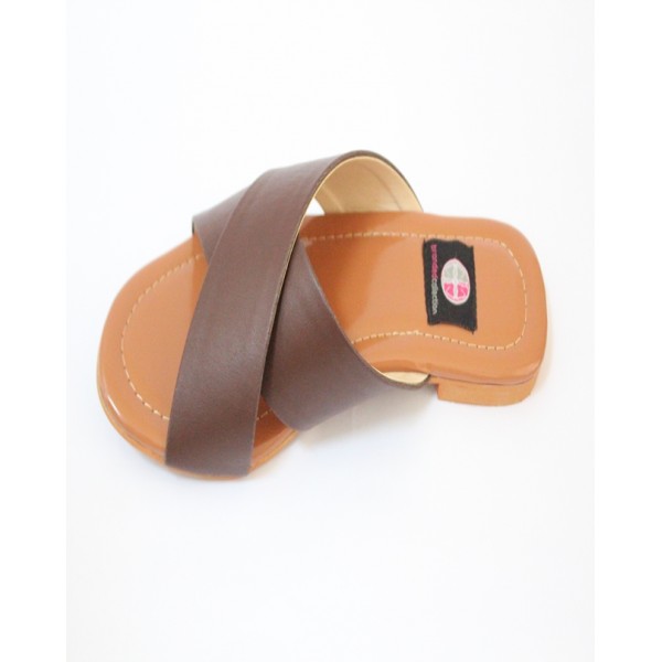 Brown Leather Cross Strap Casual Chappal for Women - Buyon.pk