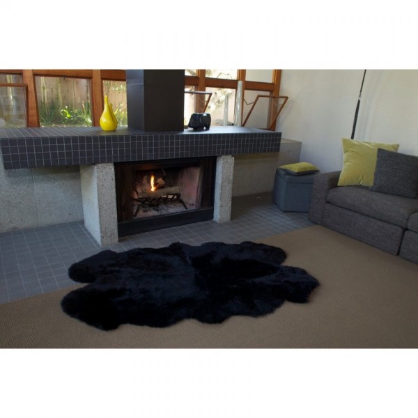 Buy Natural black sheepskin four Pelt fur area leather rug online in ...