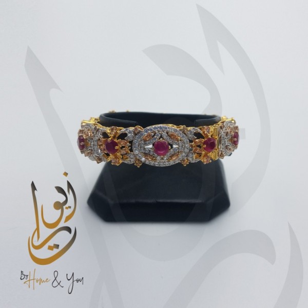 Buy Golden Color Bangle Bracelet with Red Stones in 925 Silver online ...