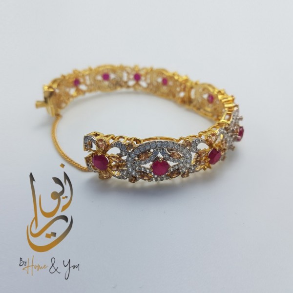 Buy Golden Color Bangle Bracelet with Red Stones in 925 Silver online ...