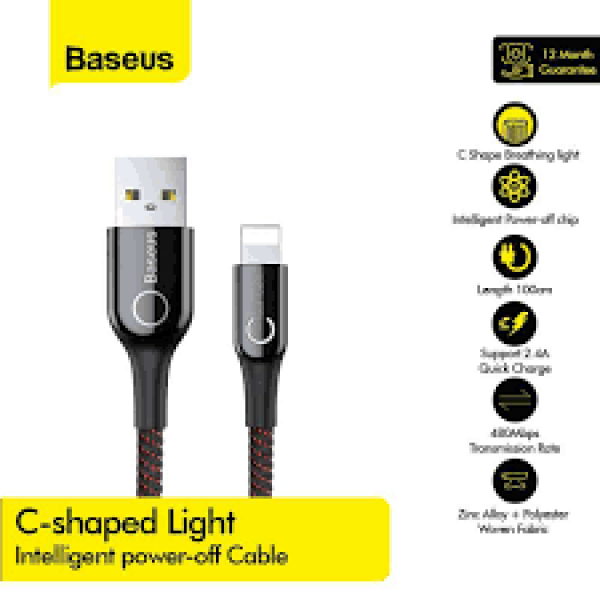 Baseus Lightning C-shaped Light indicatior Intelligent power-off Cable ...