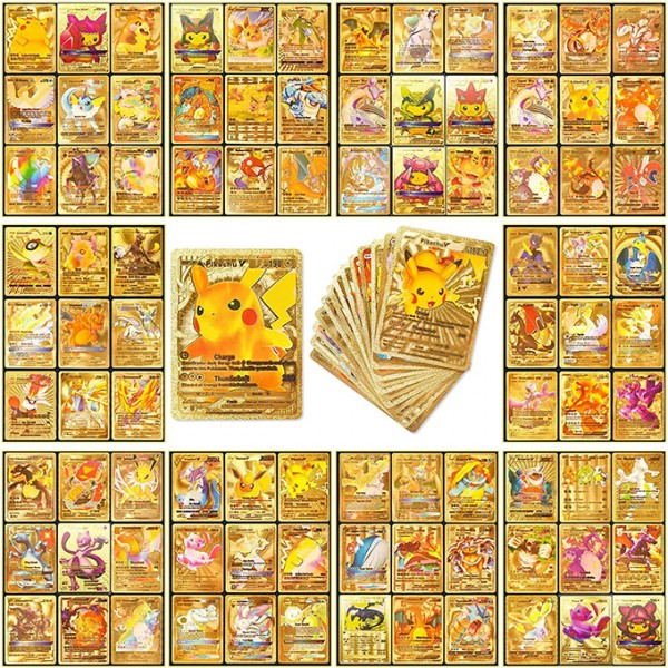 55pcs Pokemon Gold Foil Cards Anime Cartoon Pokemon English Version Tcg ...