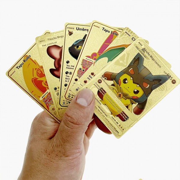 55pcs Pokemon Gold Foil Cards Anime Cartoon Pokemon English Version Tcg ...
