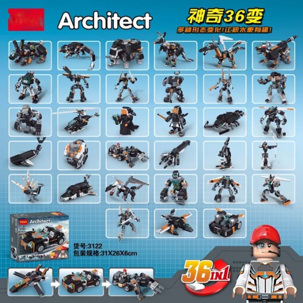 Architect DIY Building Blocks Super Car - 36 in 1 Models JiSi Bricks ...