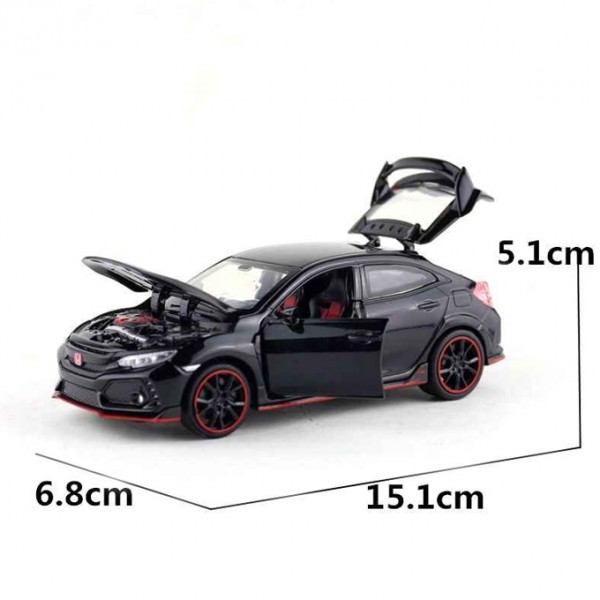 Honda Civic Type-R Racer Die Cast Scale Model Car - Black - 6 Inches ...