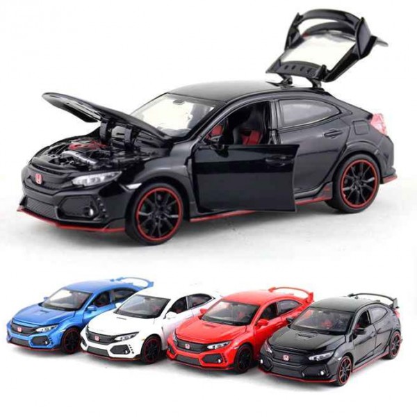 Honda Civic Type-R Racer Die Cast Scale Model Car - Black - 6 Inches ...
