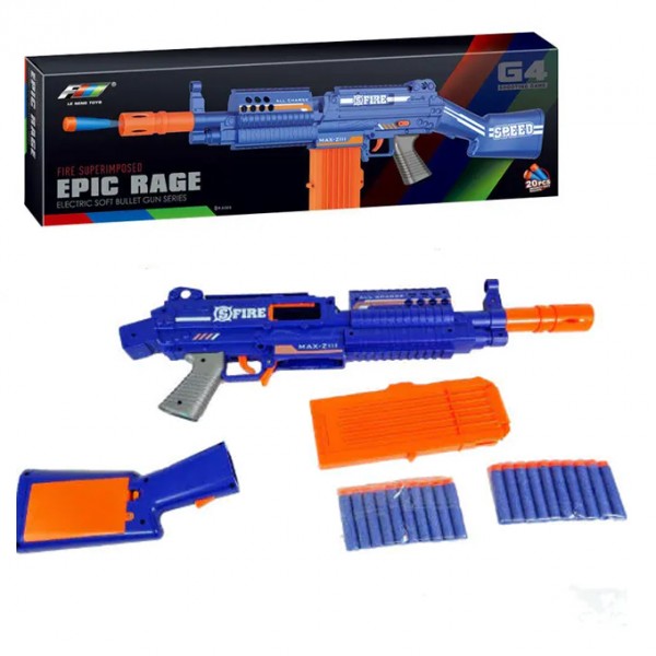 New Epic Rage Electric ToyGun - Soft Darts Nerf ToyGun – Blue - Buyon.pk