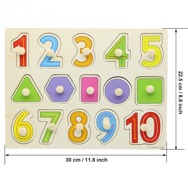 Wooden Shapes And Numbers Puzzle Hand Grab Boards Toys Children
