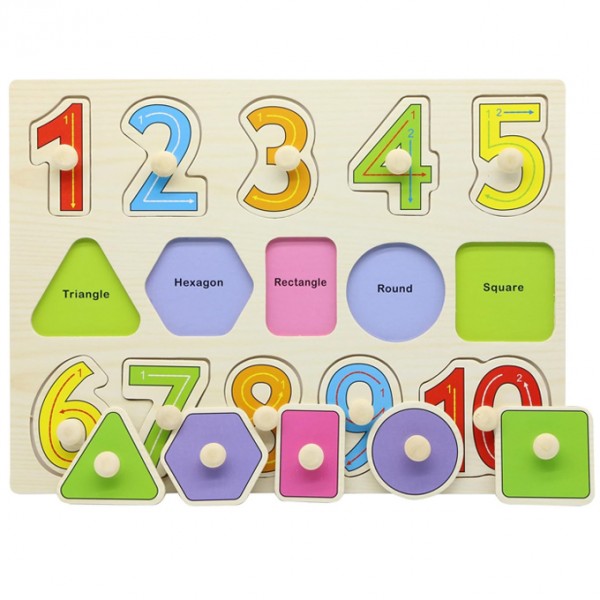 Wooden Shapes and Numbers Puzzle Hand Grab Boards Toys Children ...
