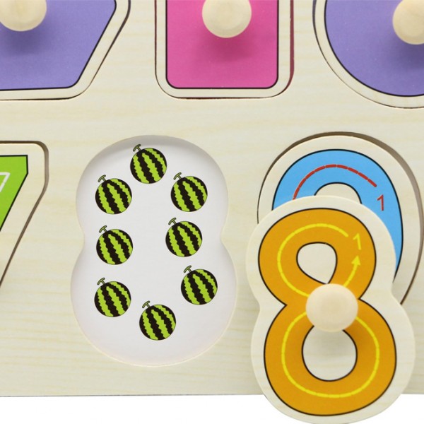 Wooden Shapes and Numbers Puzzle Hand Grab Boards Toys Children ...