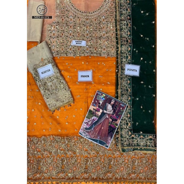 Net embroidery frock style dress with silk trouser - Buyon.pk
