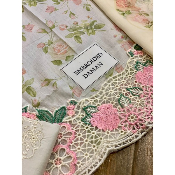 Printed lawn embroidered dress in white colour with chiffon dupatta ...