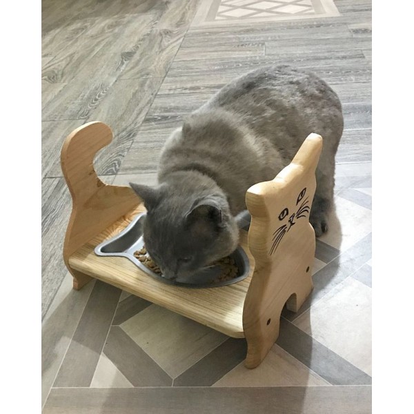 Cat Feeding Stand with Stainless Steel Fish Shaped Bowl - Buyon.pk