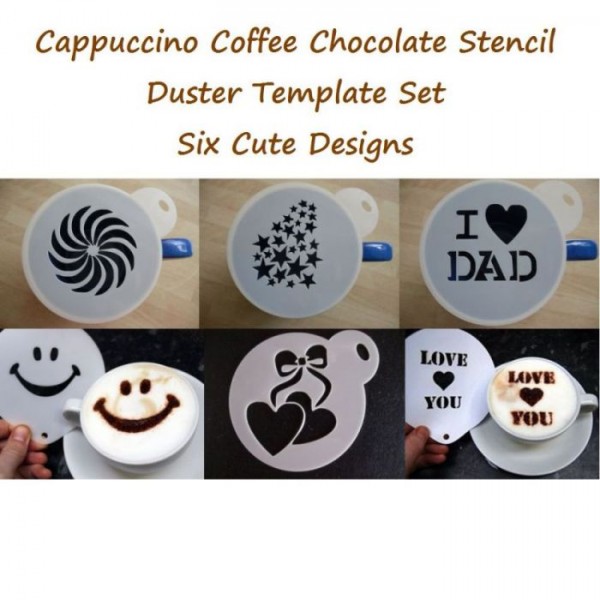6Pcs/set Cappuccino Coffee Chocolate Stencil Duster Templates - Buyon.pk