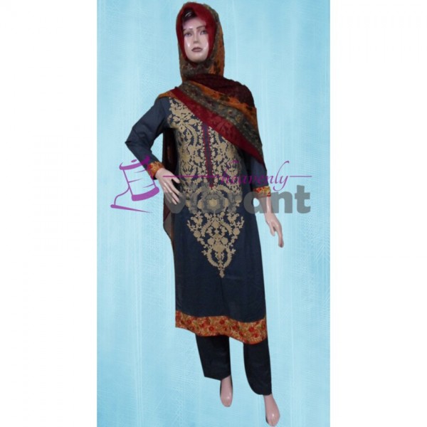 Formal wear - Embroided Cyan 3 piece suit for her - Buyon.pk