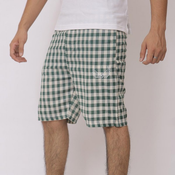 Green White Checkered Print Cotton Shorts For Men - Buyon.pk