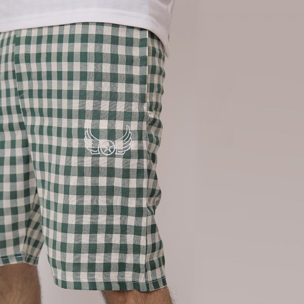 Green White Checkered Print Cotton Shorts For Men - Buyon.pk