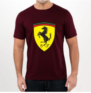 Maroon Ferrari Printed Cotton T shirt For Him